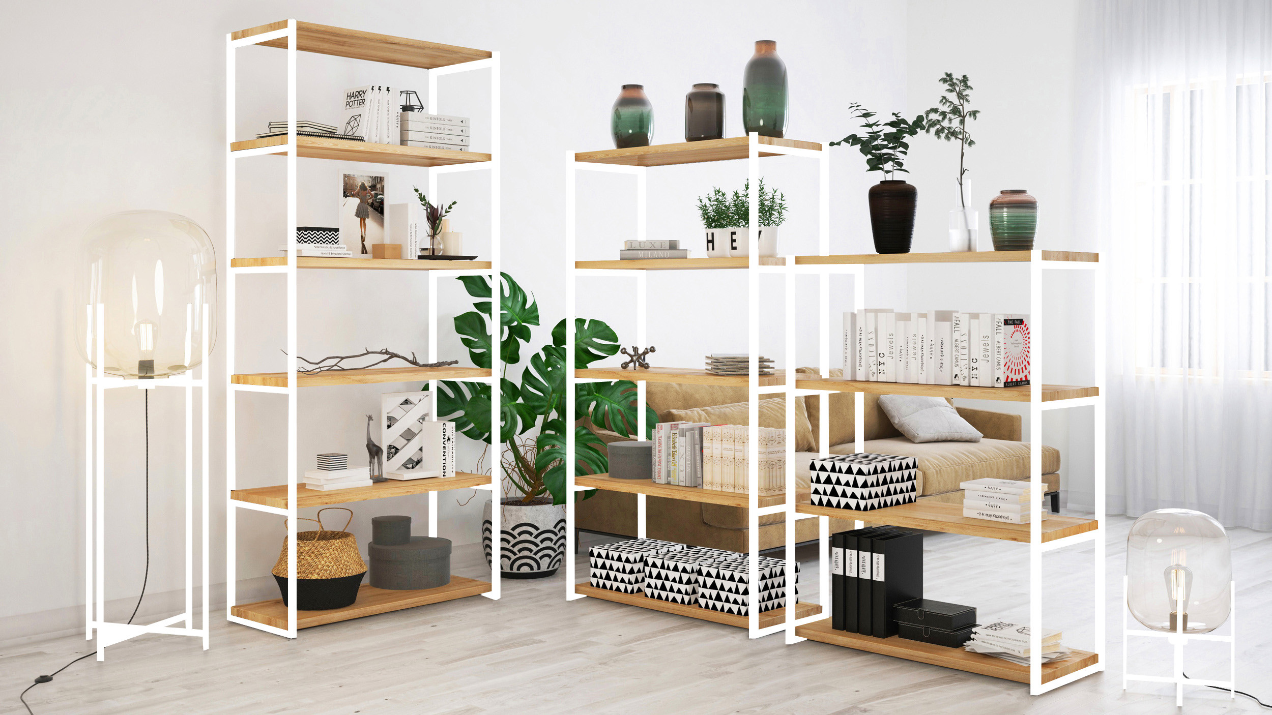 Loft Regal aus Eiche 2m | 90cm | 6p - Woodica