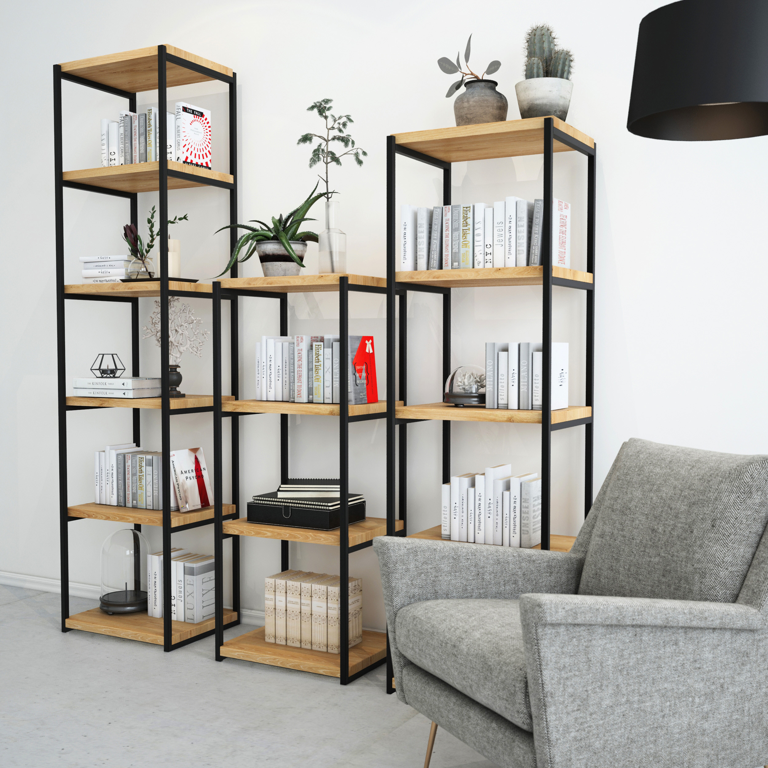 Loft Regal aus Eiche 2m | 50cm | 6p - Woodica